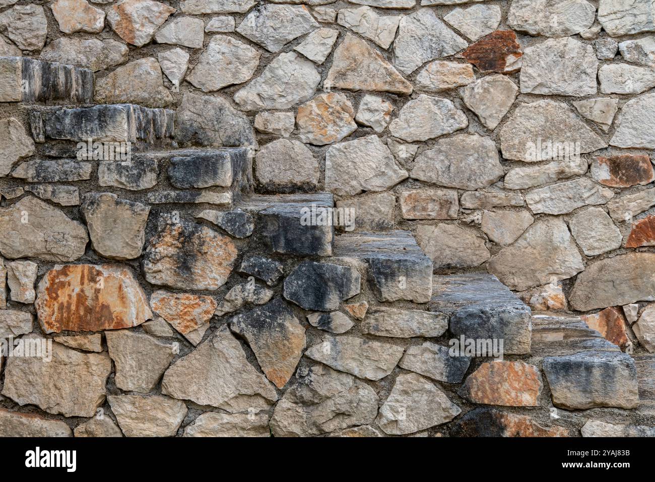 close-up of a flight of stone steps or stairs in crazy paving style of ...