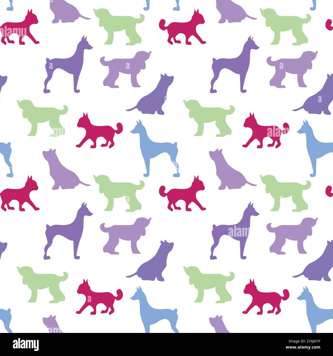 Vector seamless repeating childish pattern with cute dogs, cats in ...