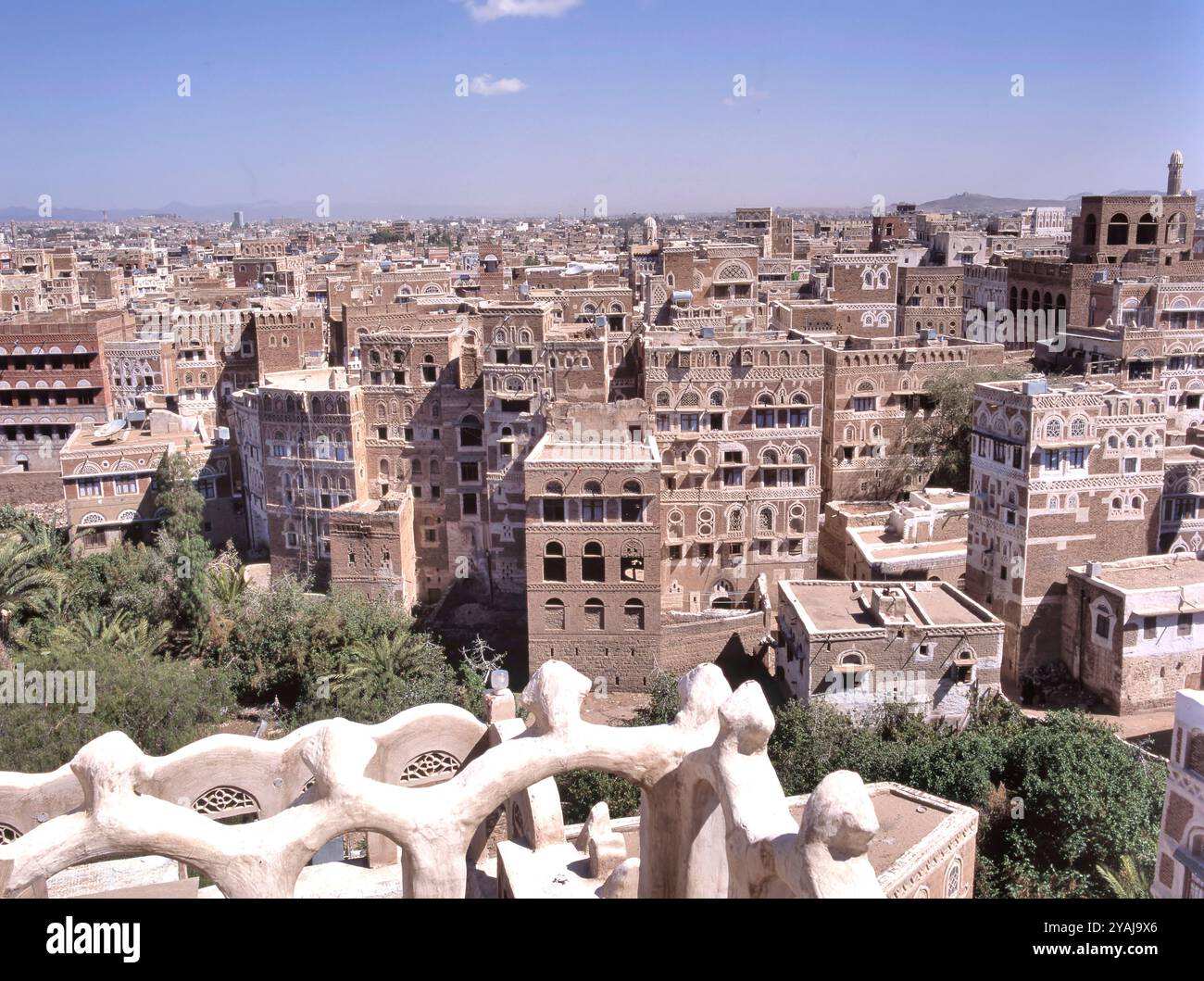 Sanaa, the capital of Yemen, skyline with traditional mud-brick ...