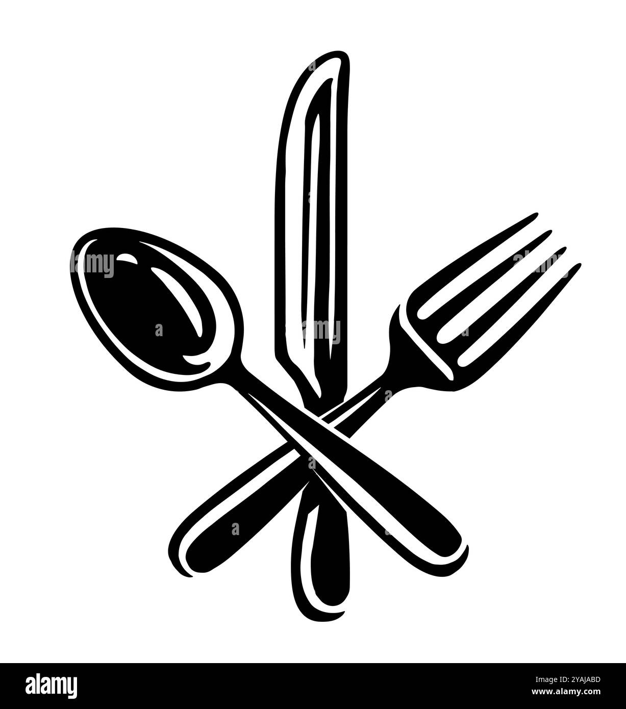 Crossed knife, fork and spoon for menu in restaurant and cafe. Cutlery symbol or emblem Stock ...