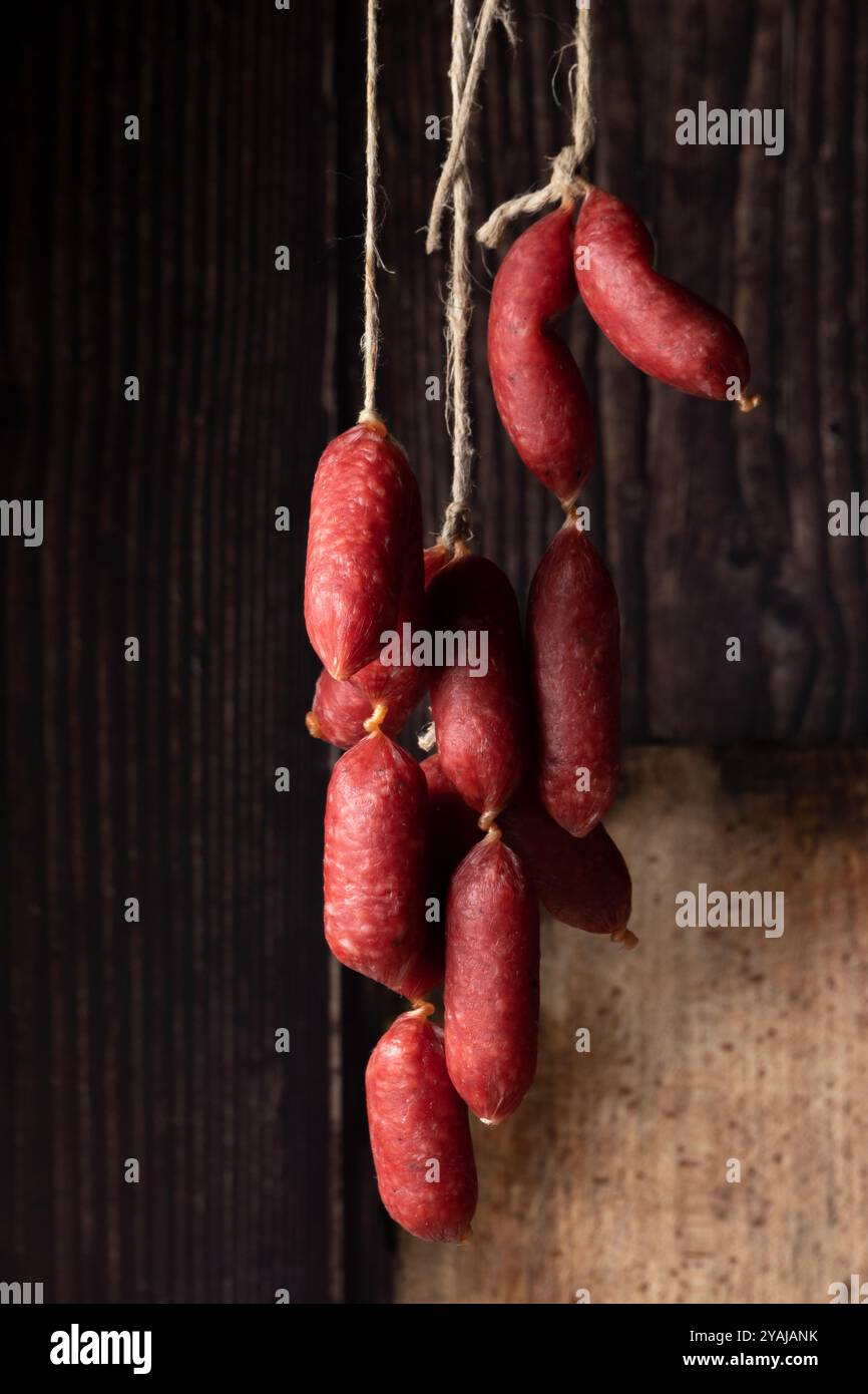 Salami nutrition background, meat production, food industry Stock Photo ...