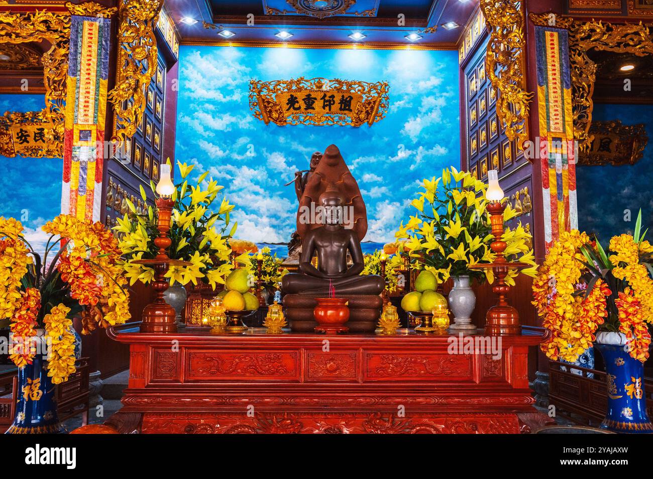 Interior inside the Buddhist temple in Asia in Vietnam in Da Nang at ...