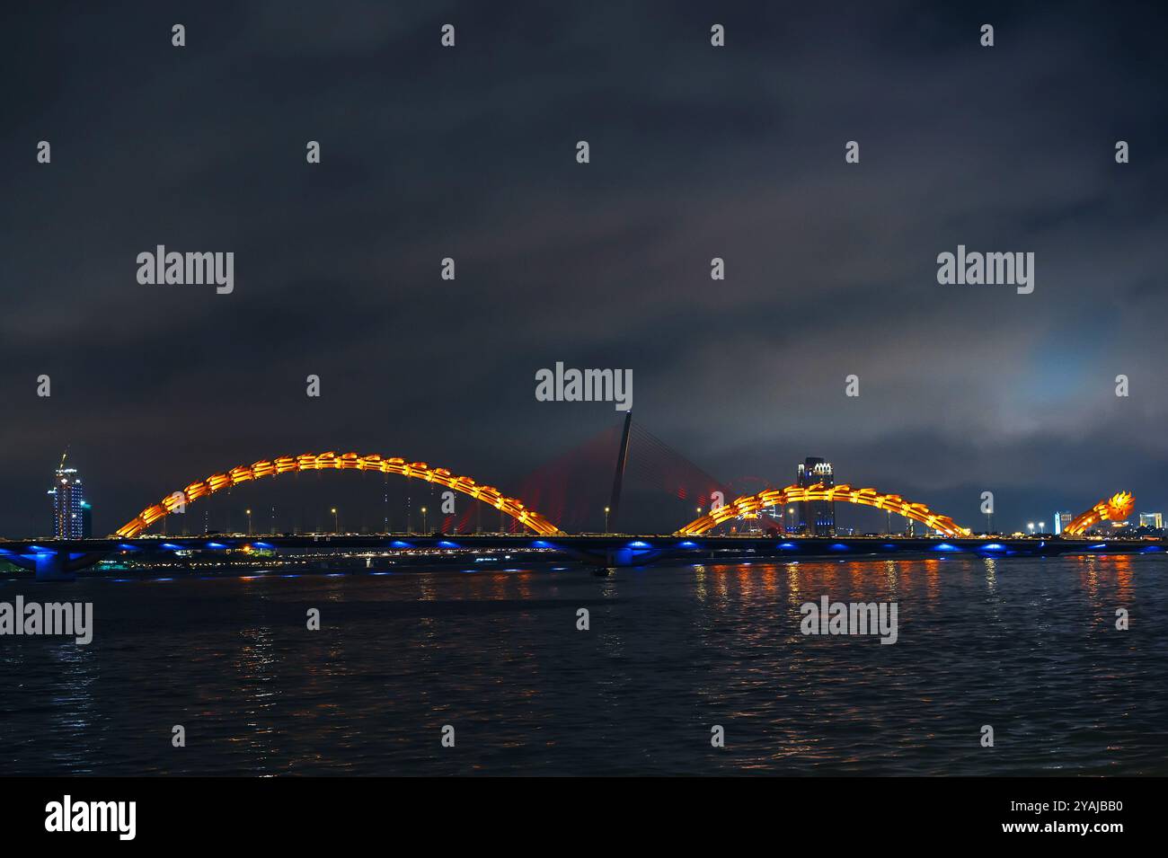 Famous landmark is the Dragon Bridge or Cau Rong over the Han River in ...