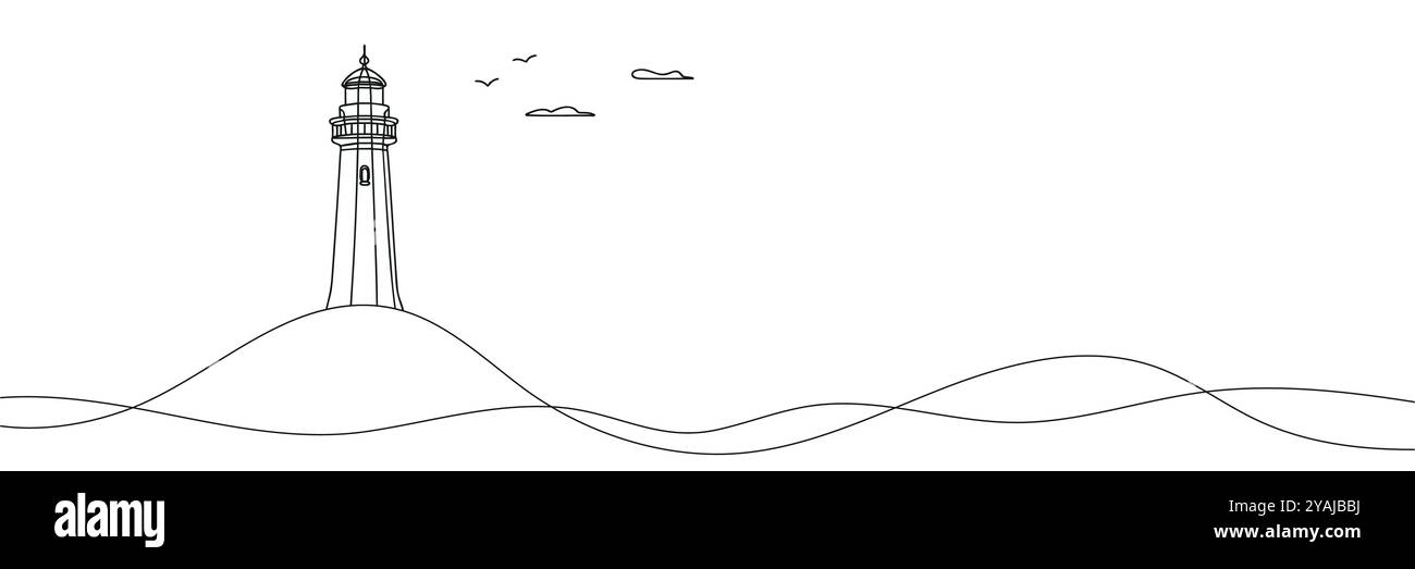 Continuous simple line drawing of lighthouse icon isolated on white ...
