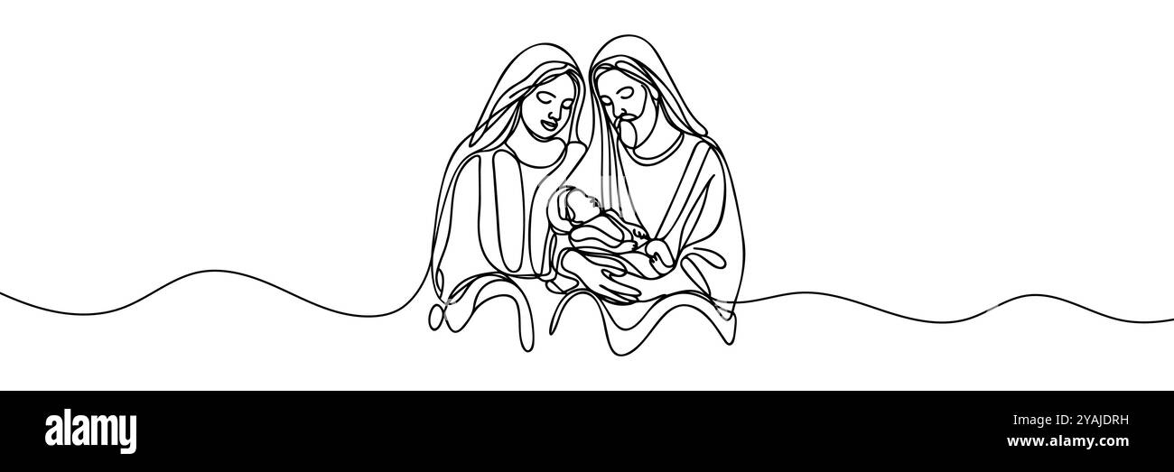 Continuous one line Christmas vector Christian nativity scene of baby ...