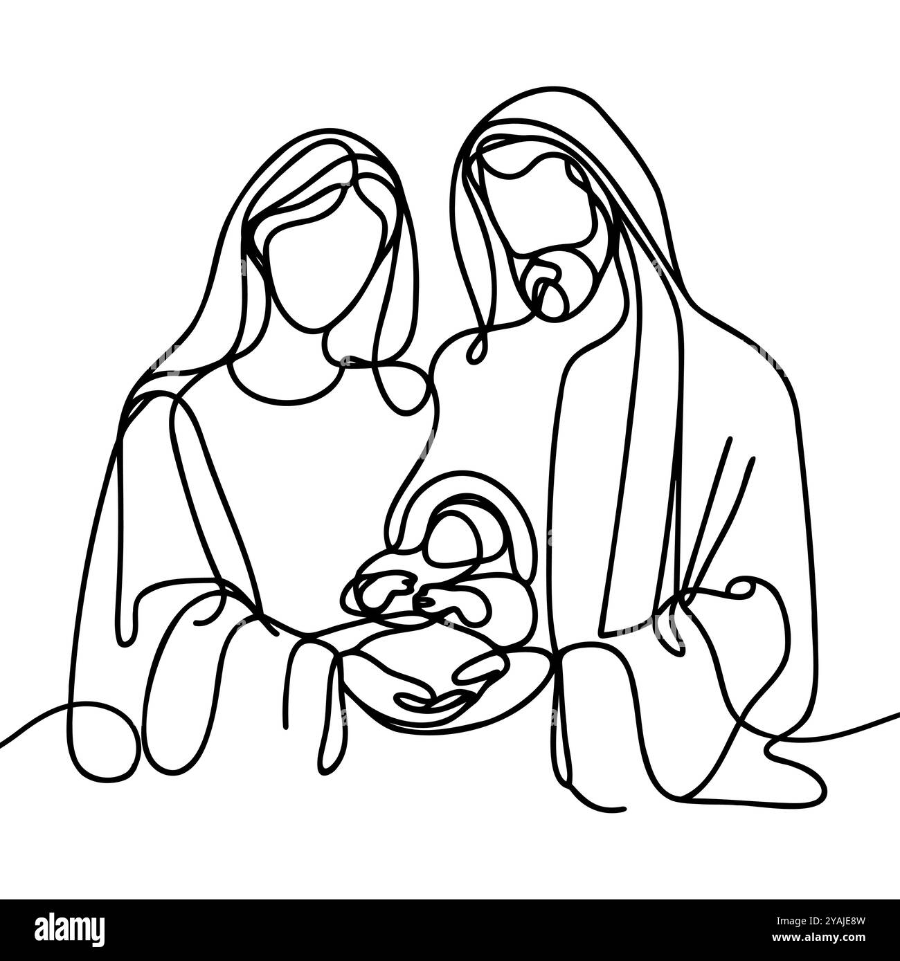 Continuous one line Christmas vector Christian nativity scene of baby ...