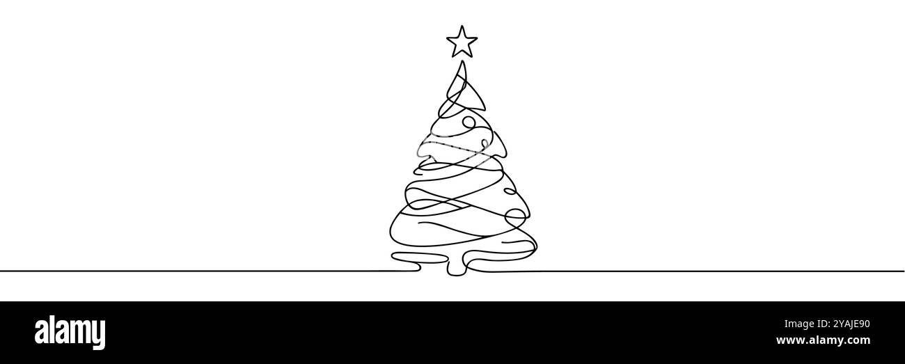 Christmas tree star one line continuous illustration Stock Vector Image ...