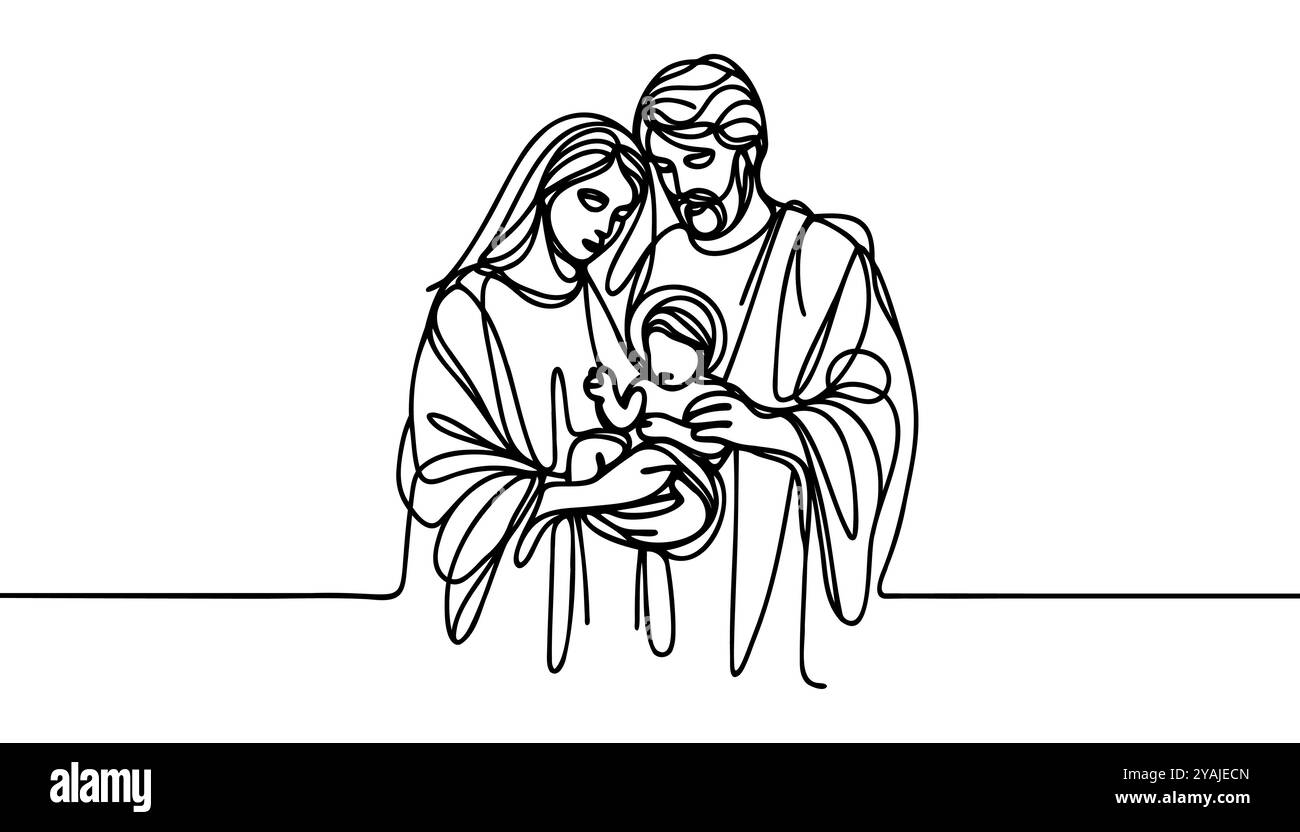 Continuous one line Christmas vector Christian nativity scene of baby ...