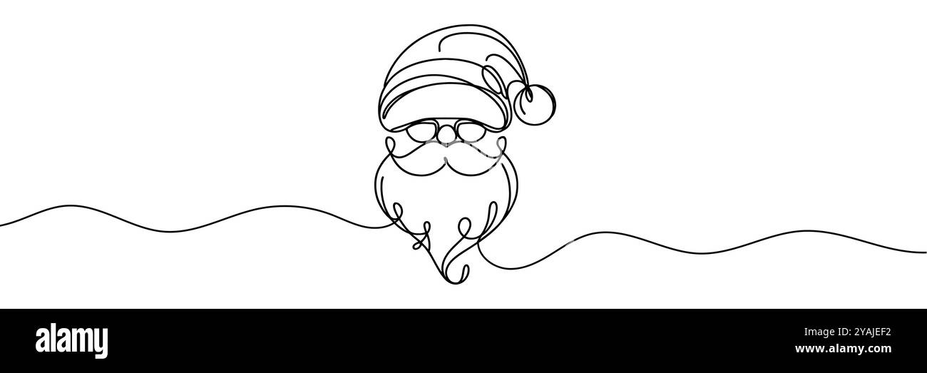 Santa Claus face. Continuous line portrait of Santa. One line Black ...