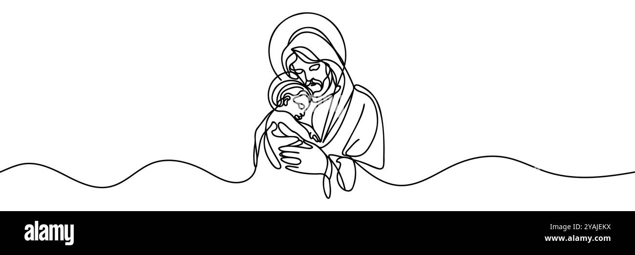 One continuous line drawing of a minimal Jesus Christ holding a baby in his arms Stock Vector ...