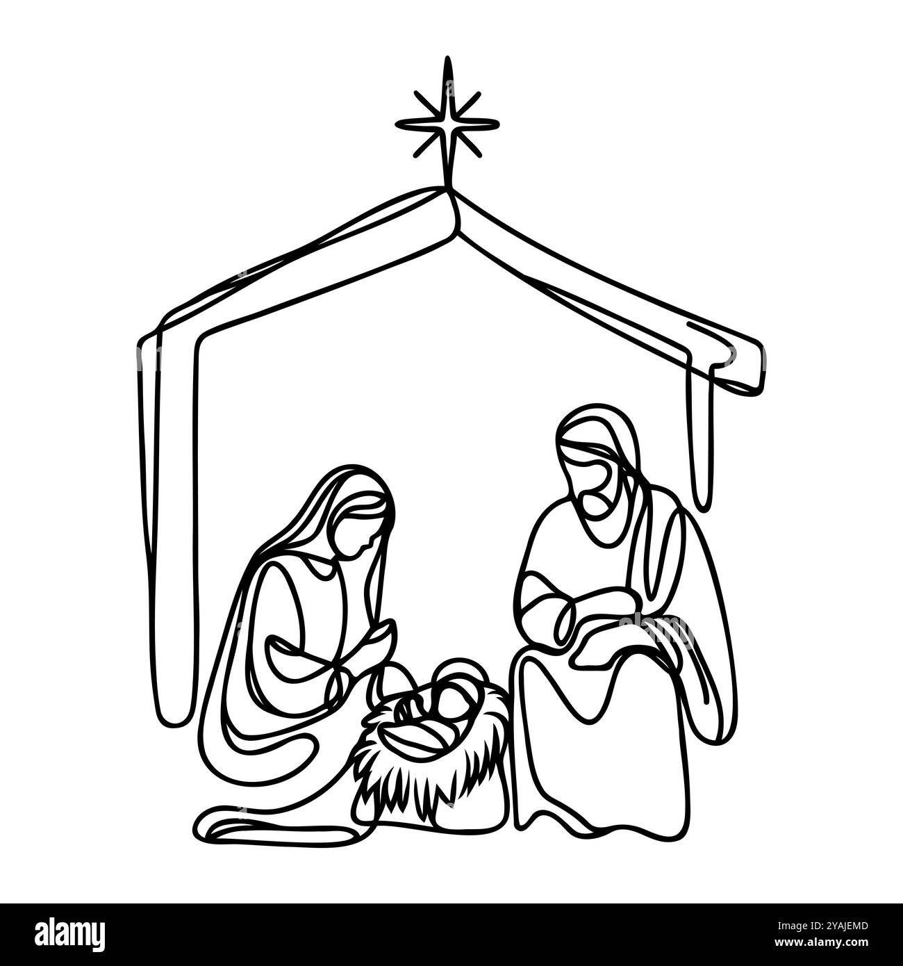 Continuous one line Christmas vector Christian nativity scene of baby ...