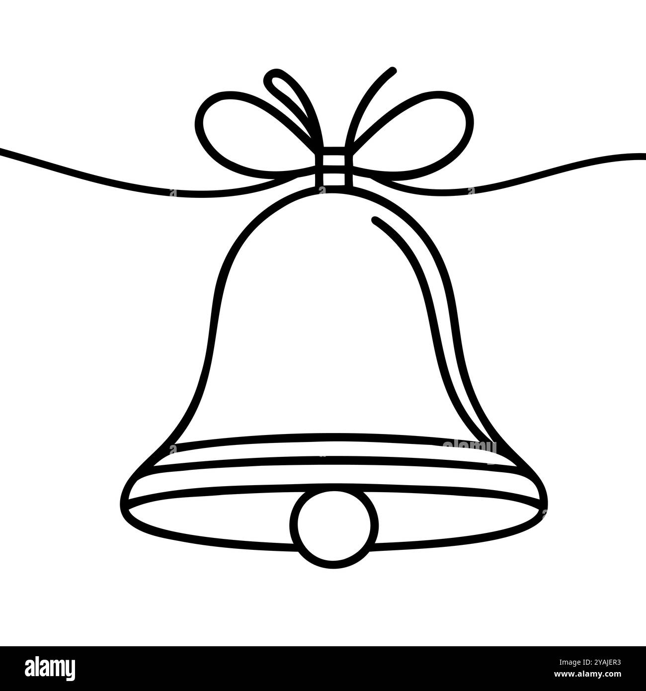 Christmas bell one line drawing of minimalist outline vector ...