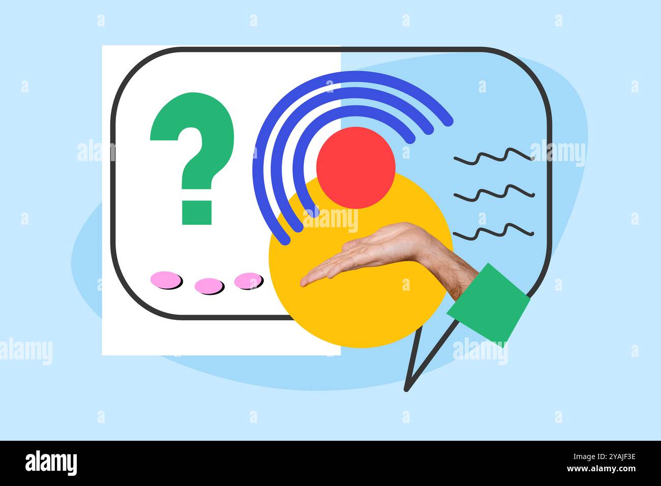 Creative collage picture human hand body fragment palm textbox message ...