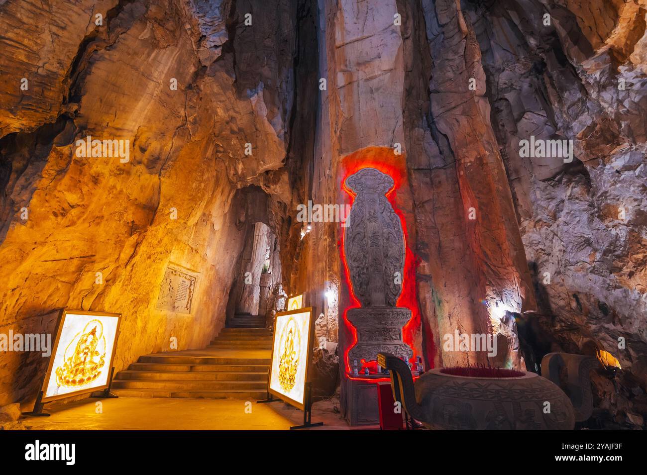 beautiful limestone cave with a Buddhist temple inside in the Marble ...