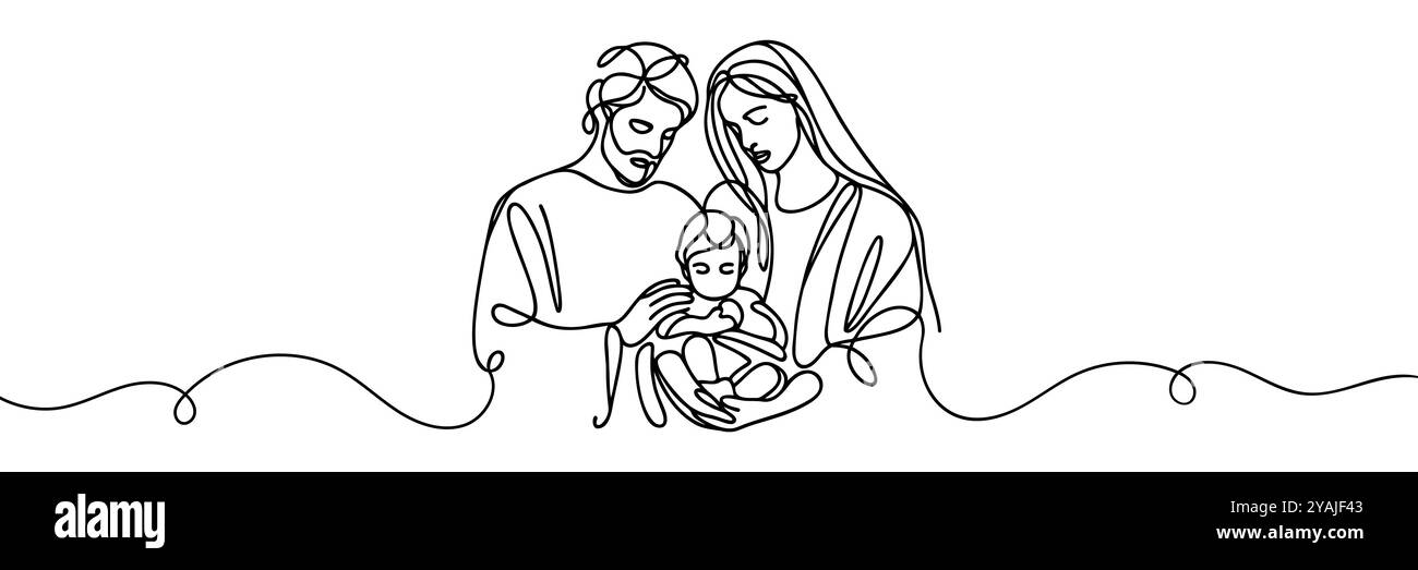 Continuous one line Christmas vector Christian nativity scene of baby ...