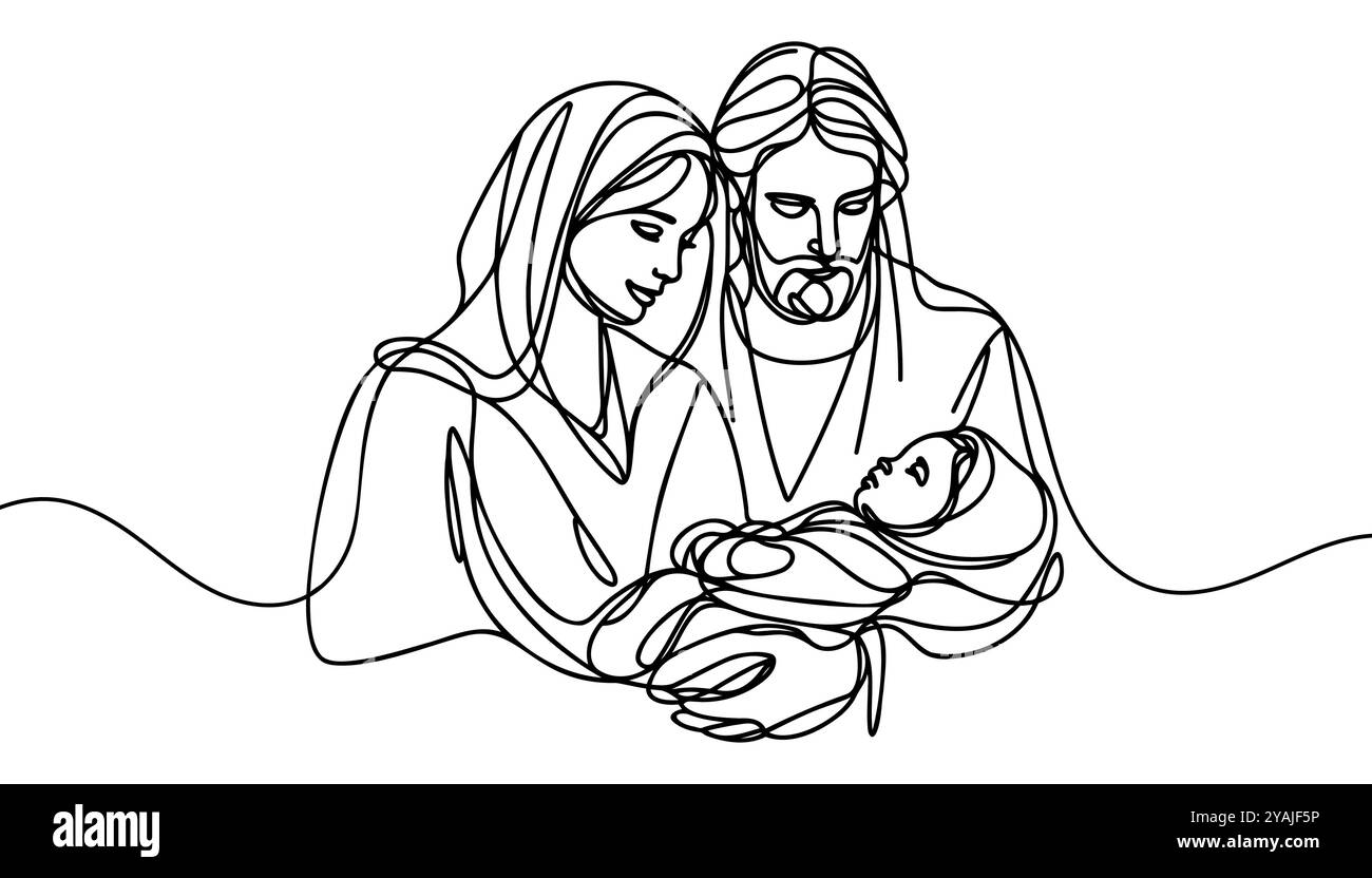 Continuous one line Christmas vector Christian nativity scene of baby ...