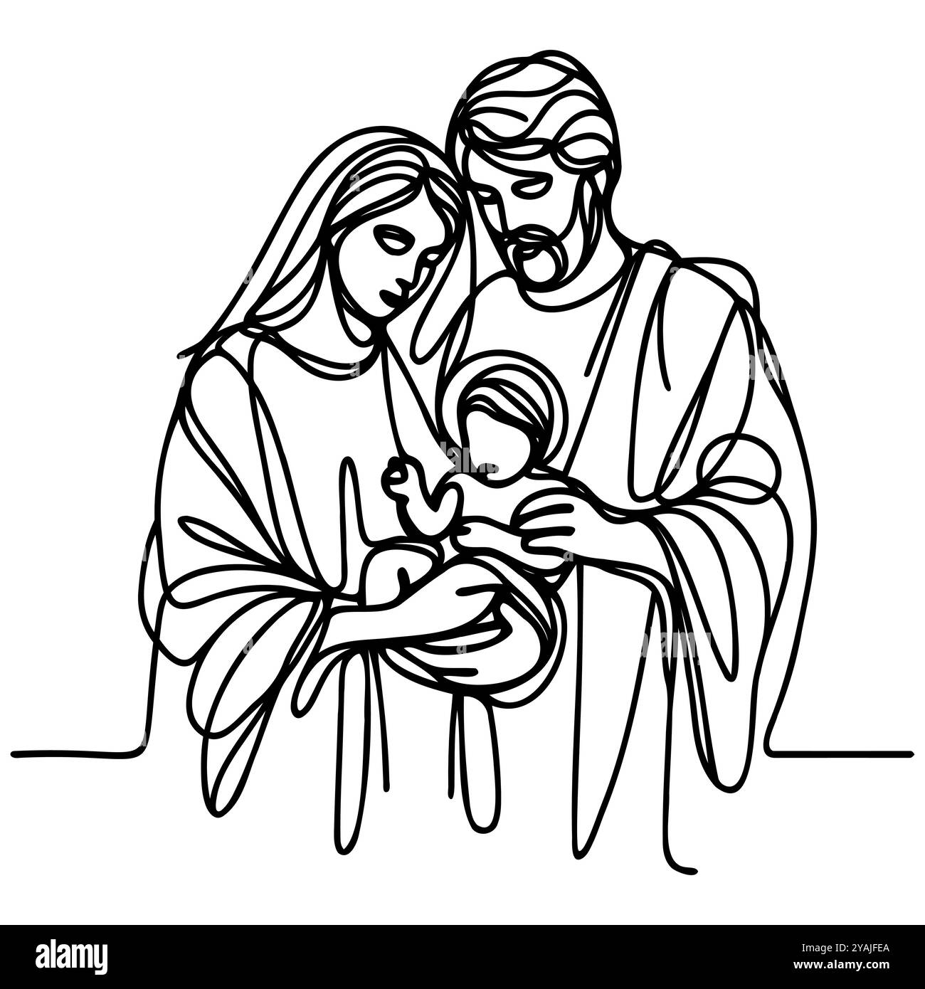 Continuous one line Christmas vector Christian nativity scene of baby ...