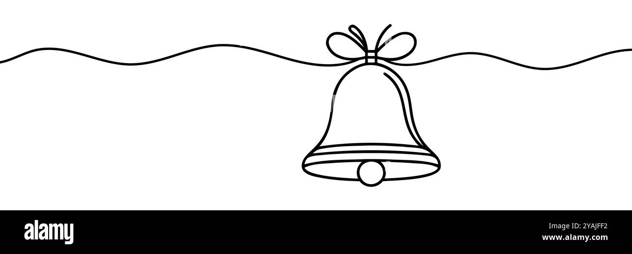 Christmas bell one line drawing of minimalist outline vector ...
