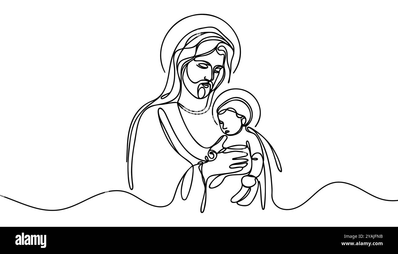One continuous line drawing of a minimal Jesus Christ holding a baby in his arms Stock Vector ...