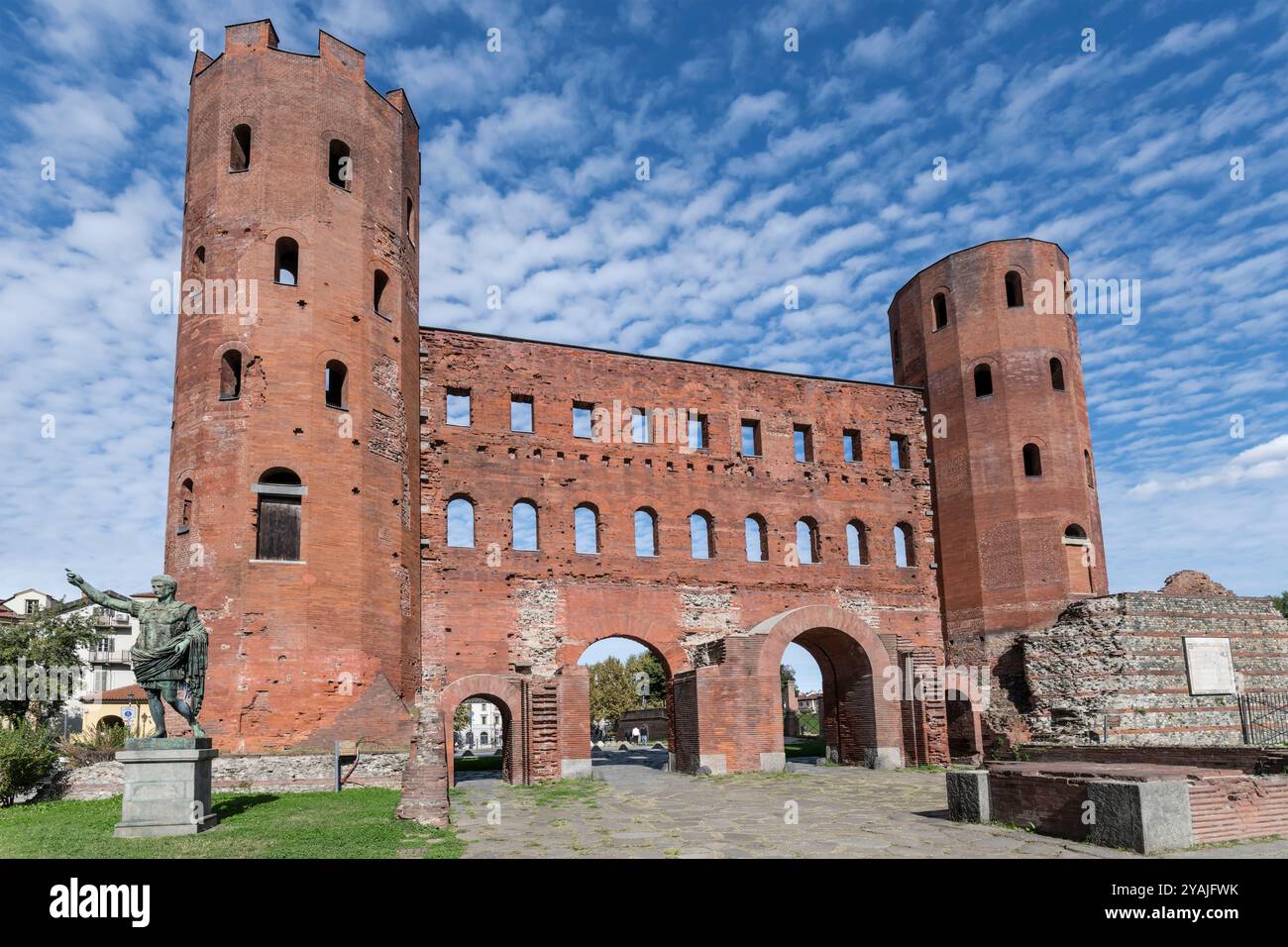 cityscape with inside view of Porta Palatina, Augusta Taurinorum Roman ...