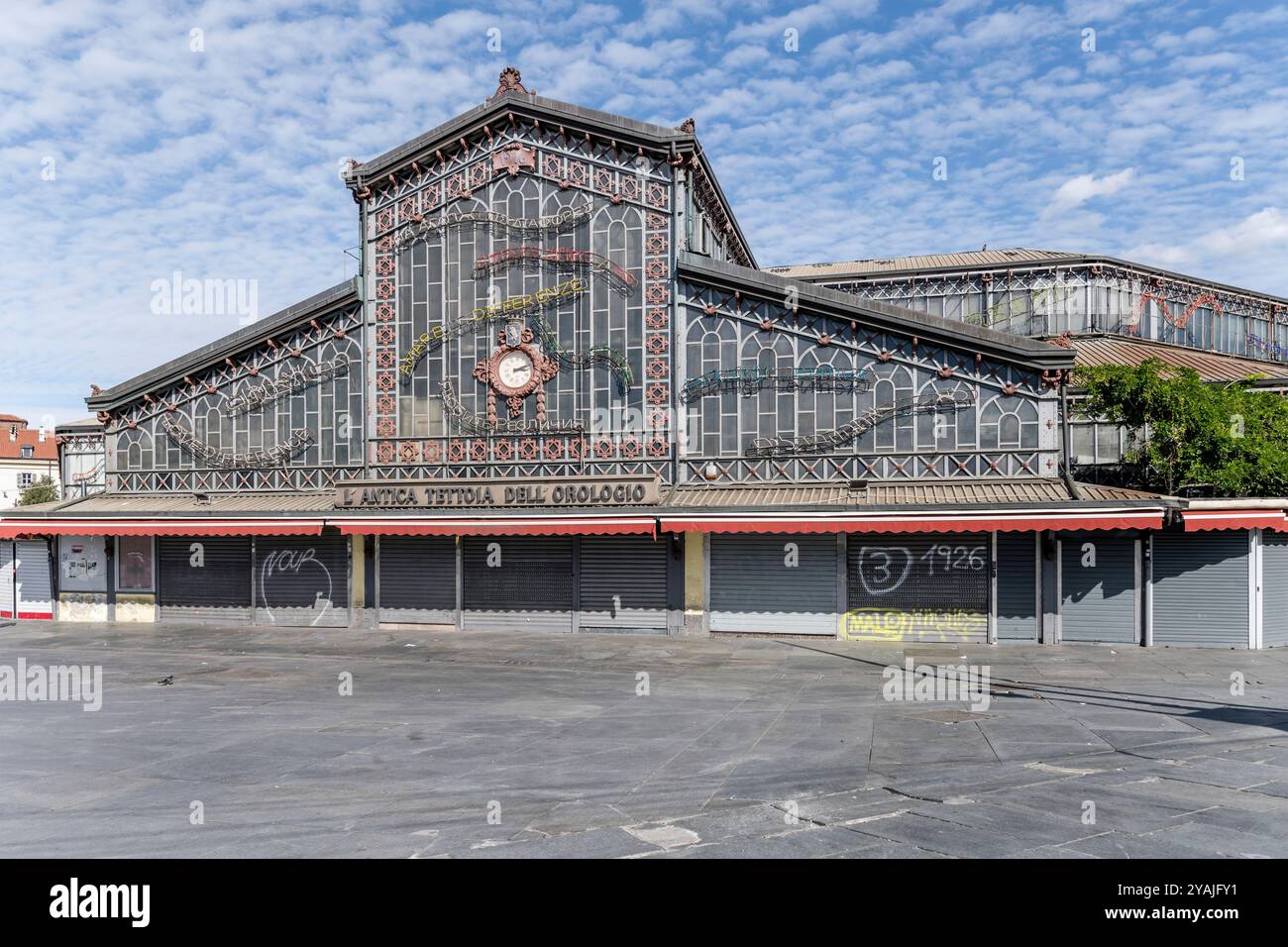 cityscape with old commercial building at Porta Palazzo market, shot in ...