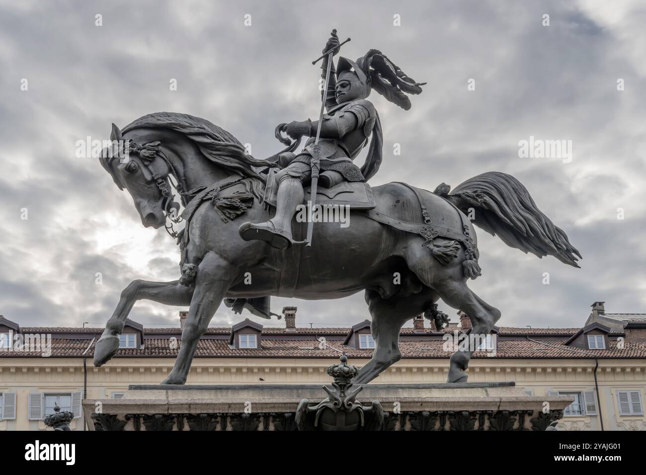 cityscape with Emanuele Filiberto di Savoia equestrian bronze statue ...