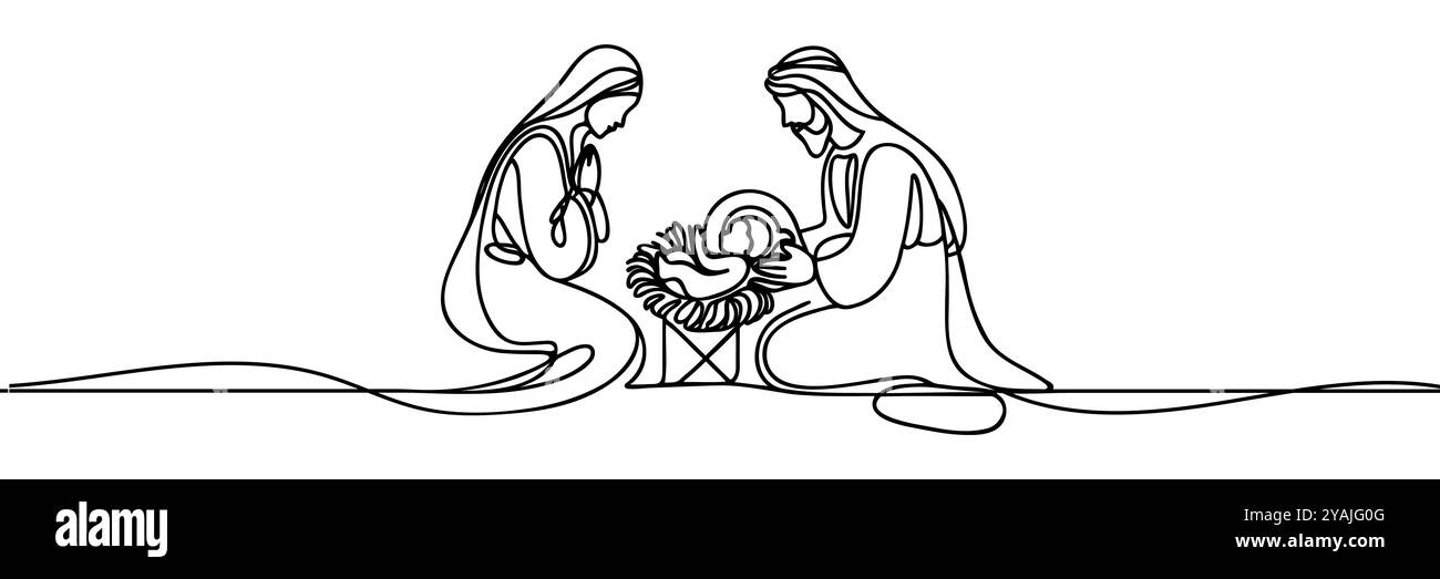 Continuous one line Christmas vector Christian nativity scene of baby ...