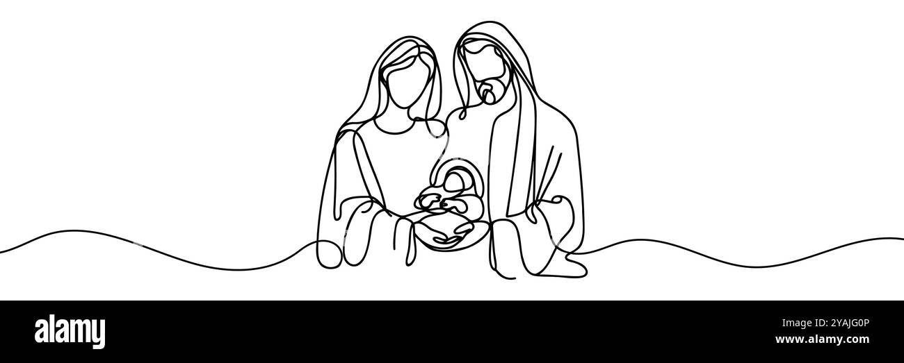 Continuous one line Christmas vector Christian nativity scene of baby ...