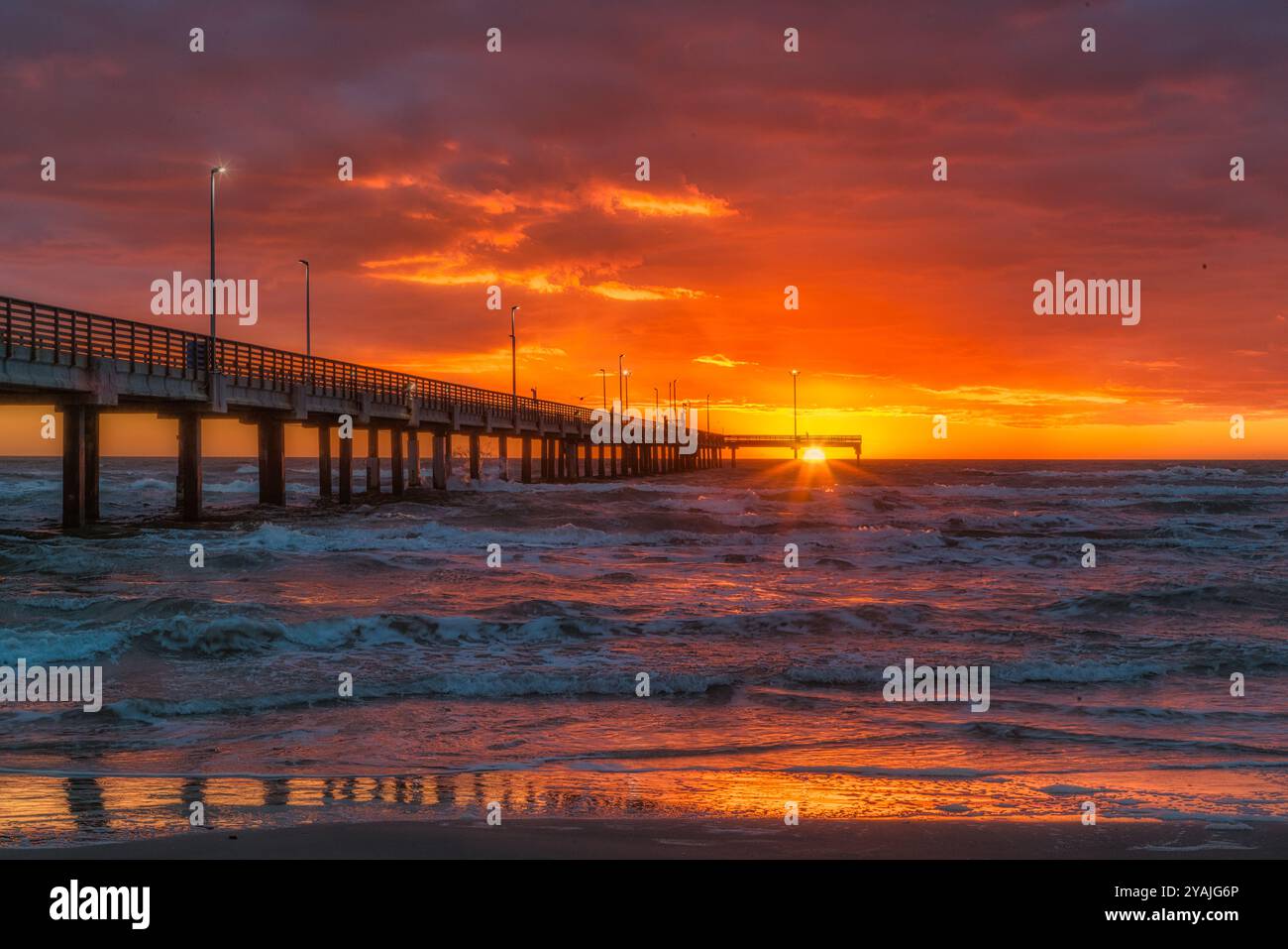 Sunrise from the Bob Hall Pier near Padre Island and Corpus Christi ...