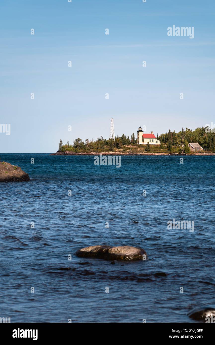 View of Copper Harbor Lighthouse from across Lake Superior Stock Photo ...
