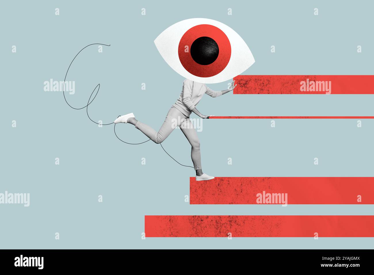 Creative collage picture headless woman run eyeball vision superintend ...