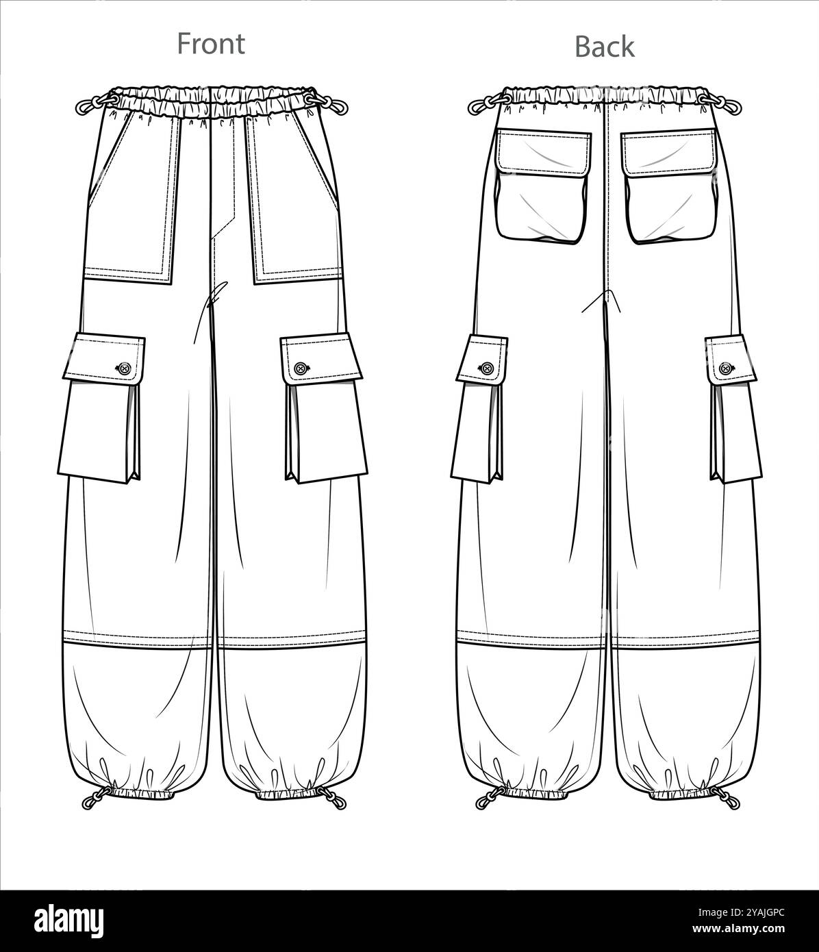 Vector woman fleece jogger technical drawing, utility style pants with ...