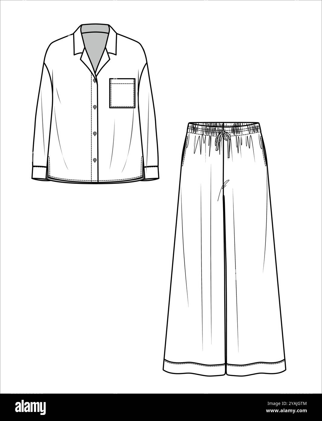 Vector drop shoulder shirt with pants fashion CAD, woman long sleeve ...