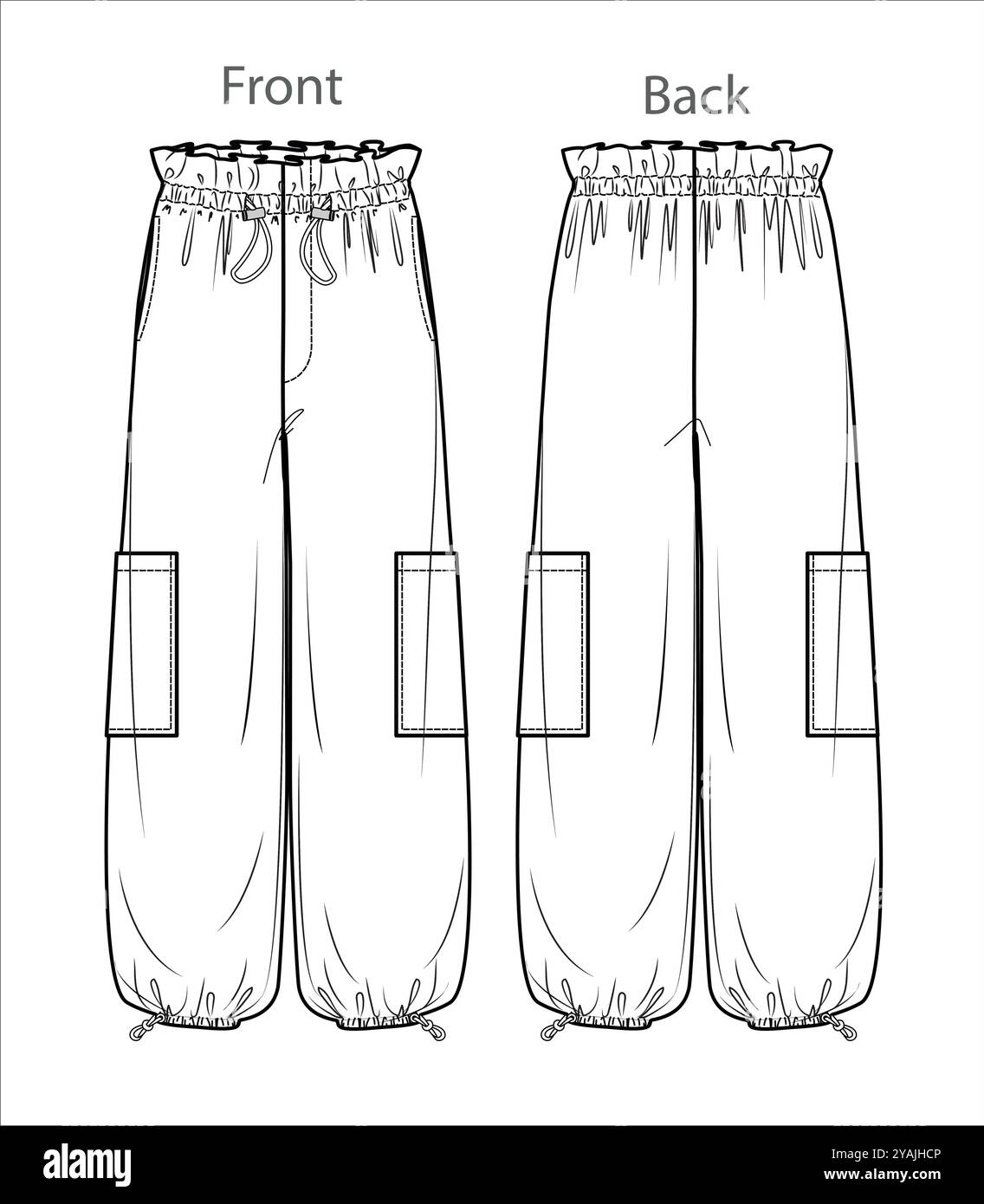 Vector woman fleece jogger technical drawing, utility style pants with ...