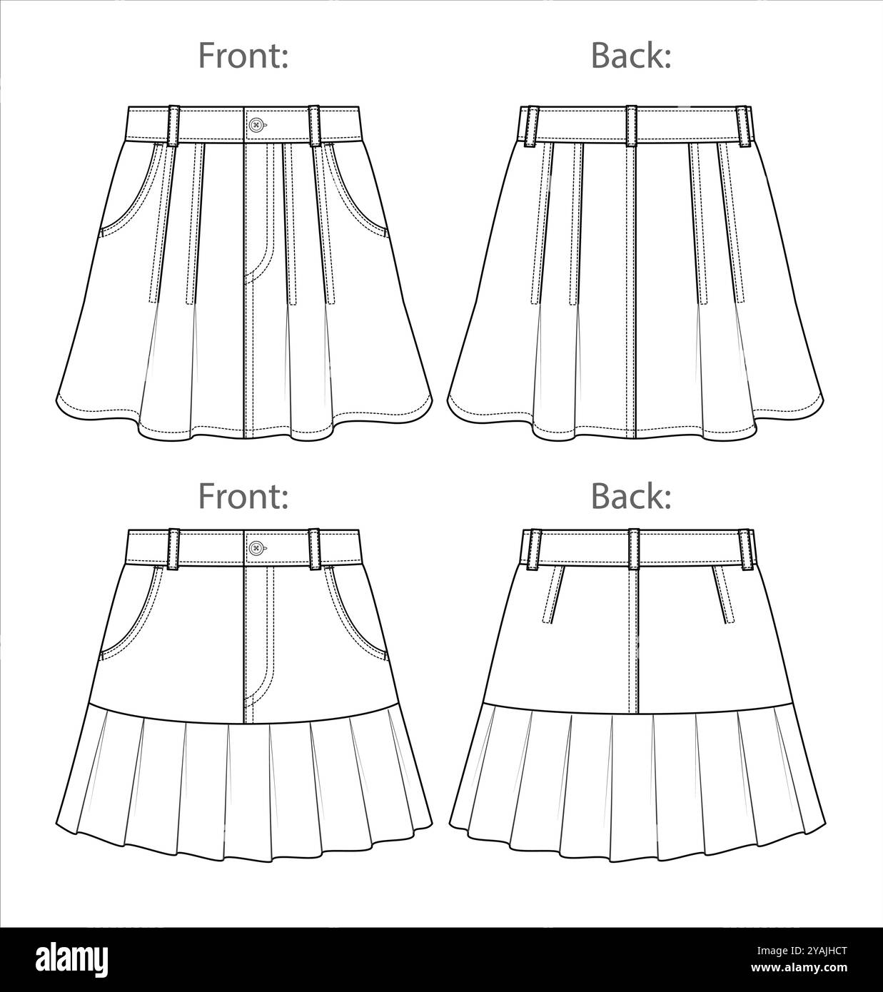 Vector mini skirt fashion CAD, woman short skirt with pleats detail ...