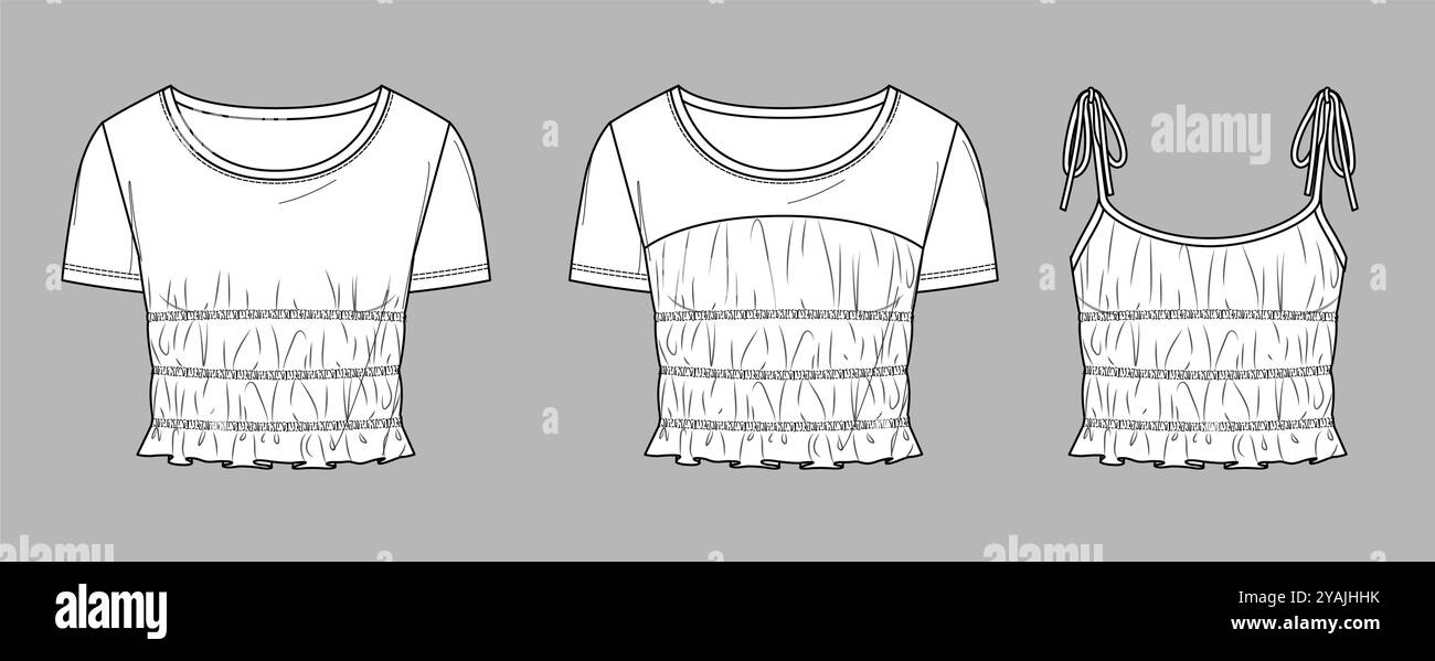 Vector short sleeved top with gathering details fashion CAD, woman ...