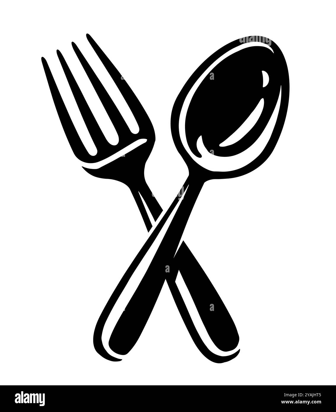 Crossed cutlery spoon and fork symbol. Emblem or logo for restaurant or ...