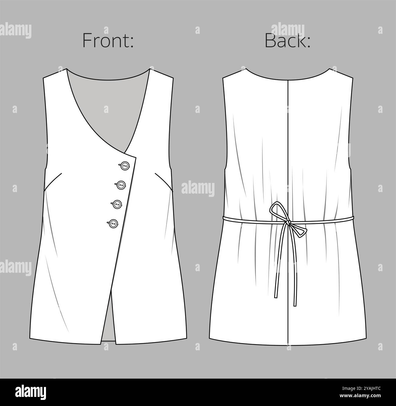 Vector sleeveless jacket with buttons and back tie fashion CAD, summer ...