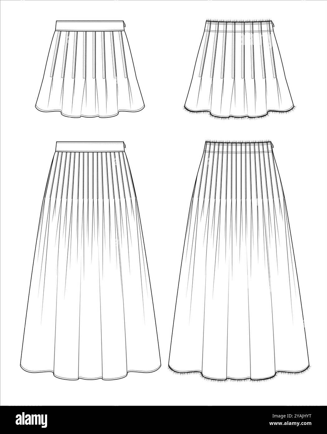 Vector mini skirt fashion CAD, woman maxi skirt with pleats detail ...