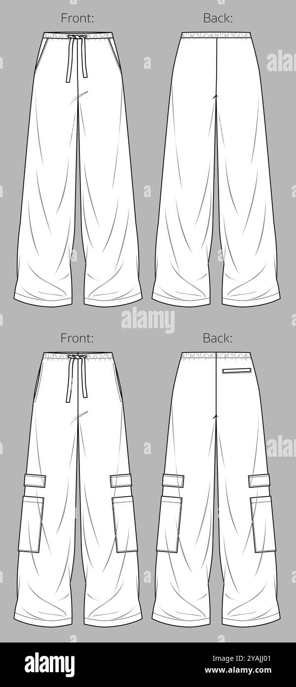 Vector woman fleece or linen jogger technical drawing, utility style ...