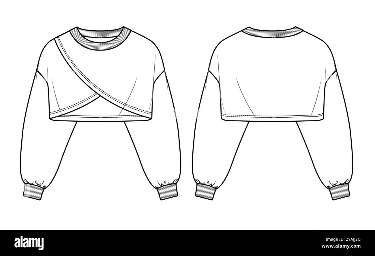 Vector oversize woman sweatshirt fashion CAD, long sleeved crop bolero ...