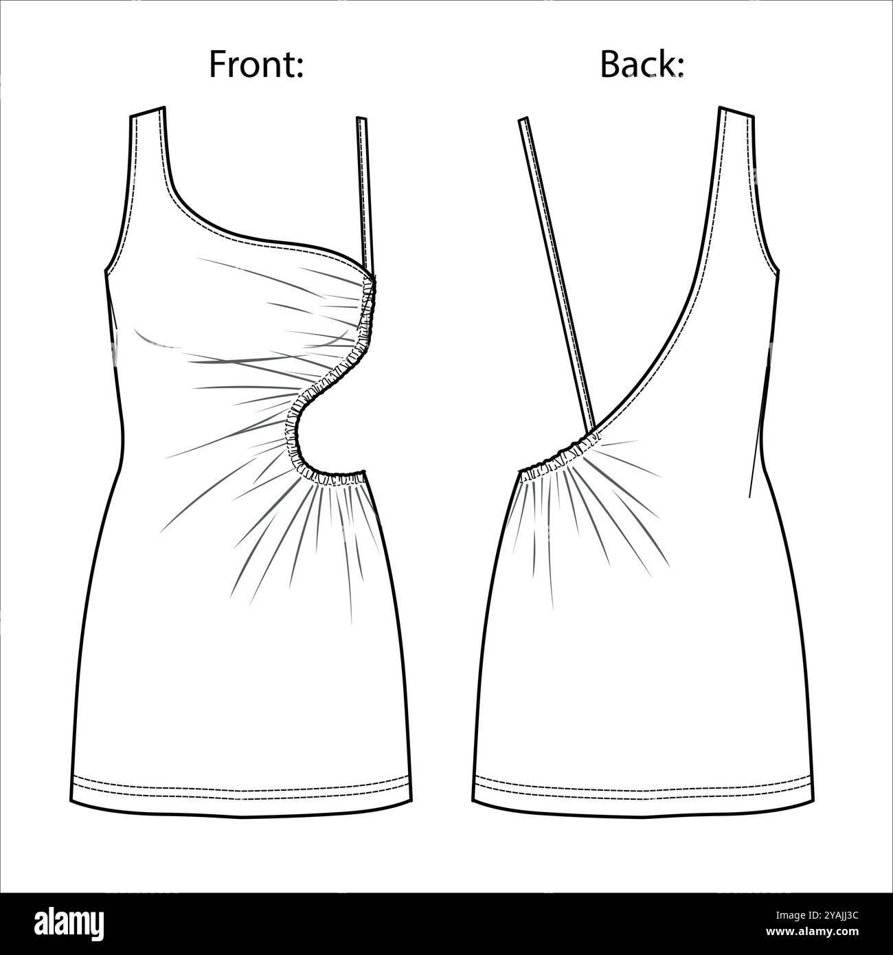 Vector mini dress fashion CAD, woman bodycon sleeveless dress technical ...