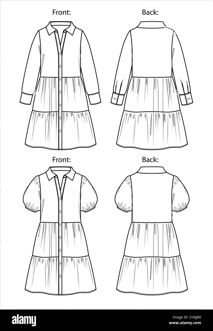 Vector long sleeve mini dress fashion CAD, woman short sleeve shirt ...