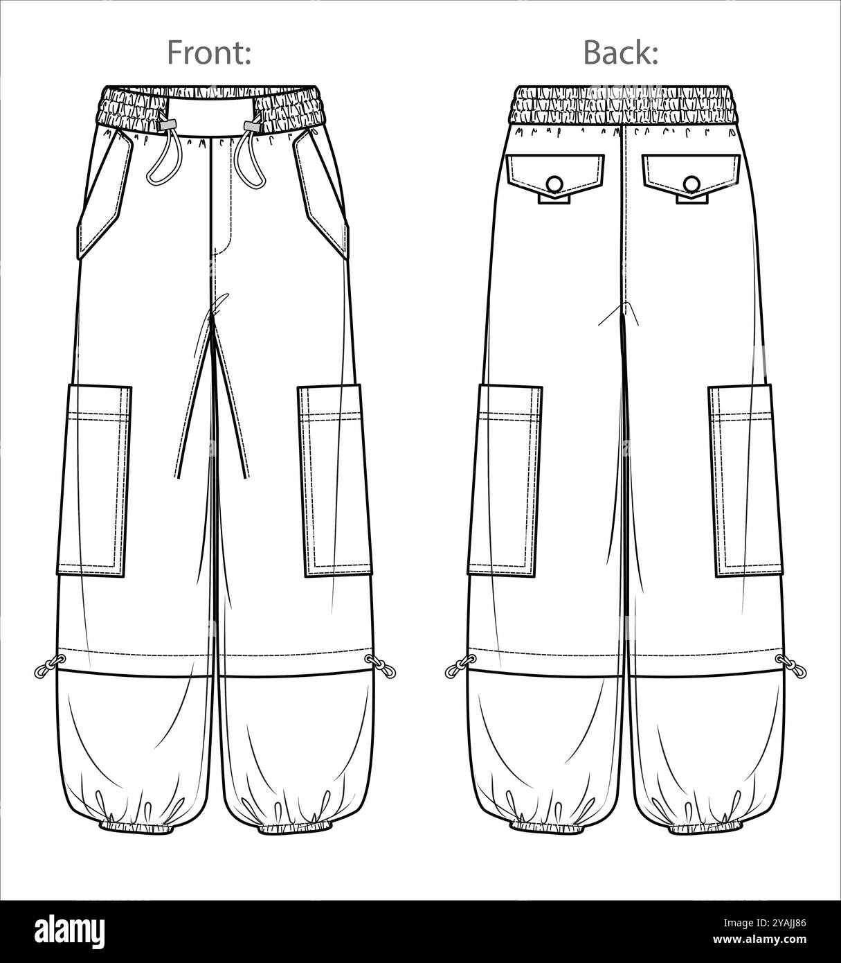 Vector Woman Fleece Jogger Technical Drawing, Utility Style Pants With 