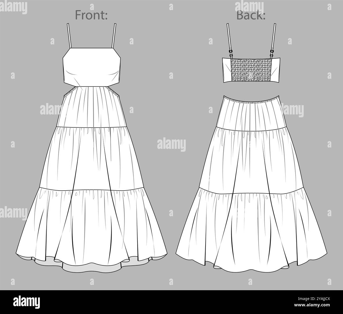 Vector flared long dress fashion CAD, woman maxi dress with shoulder ...