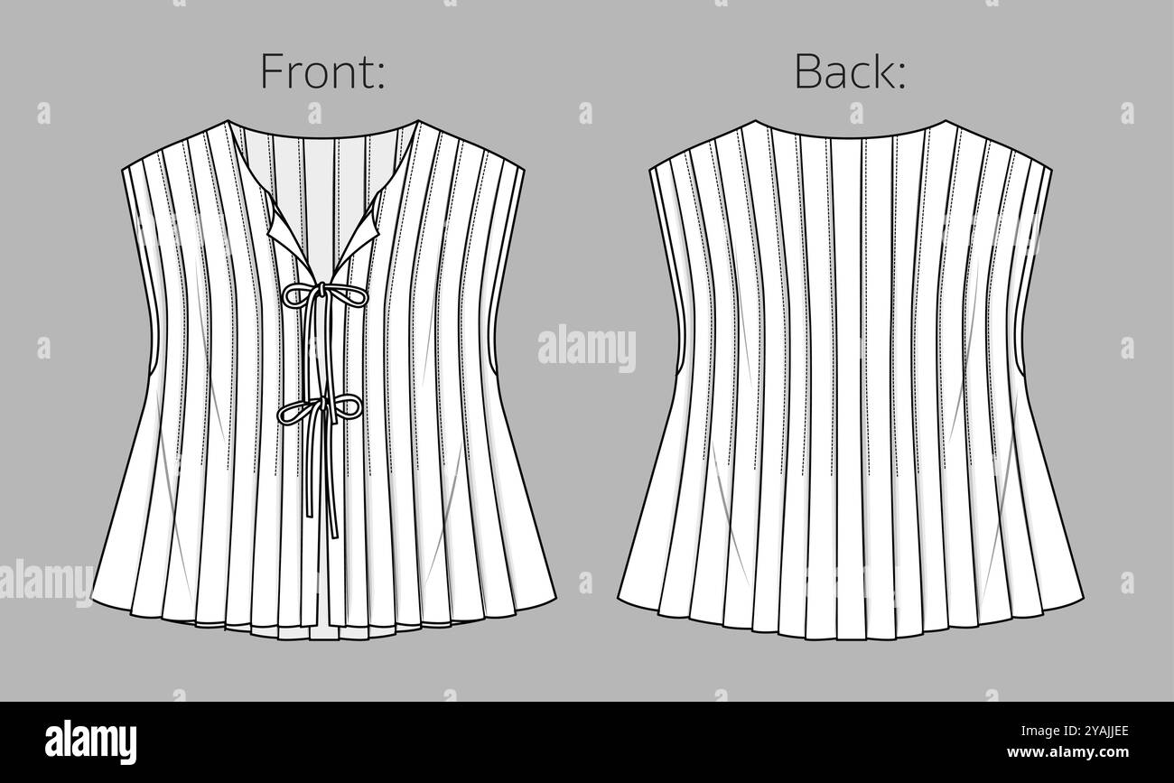 Vector sleeveless jacket with buttons and front ties fashion CAD ...
