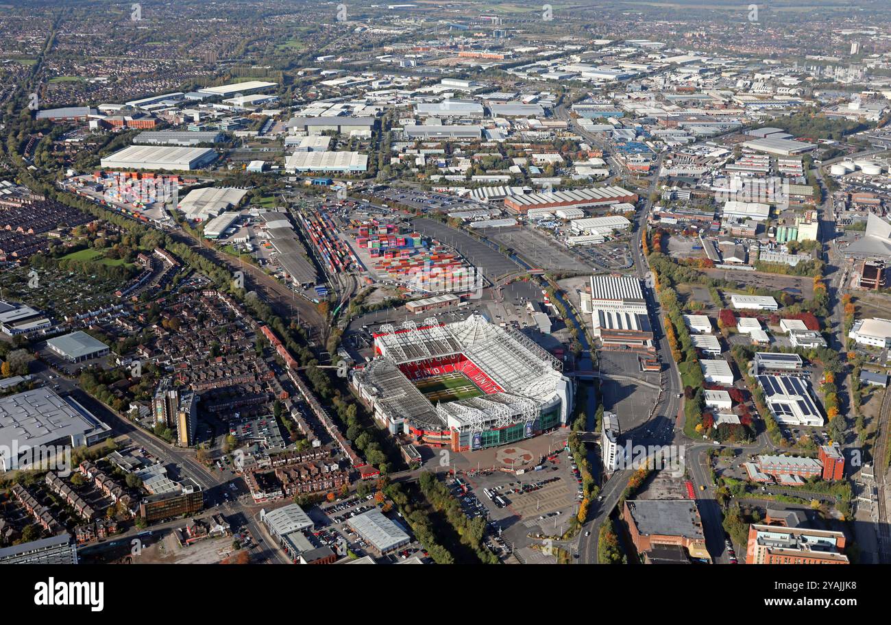 aerial view of Old Trafford football stadium looking west over Trafford ...