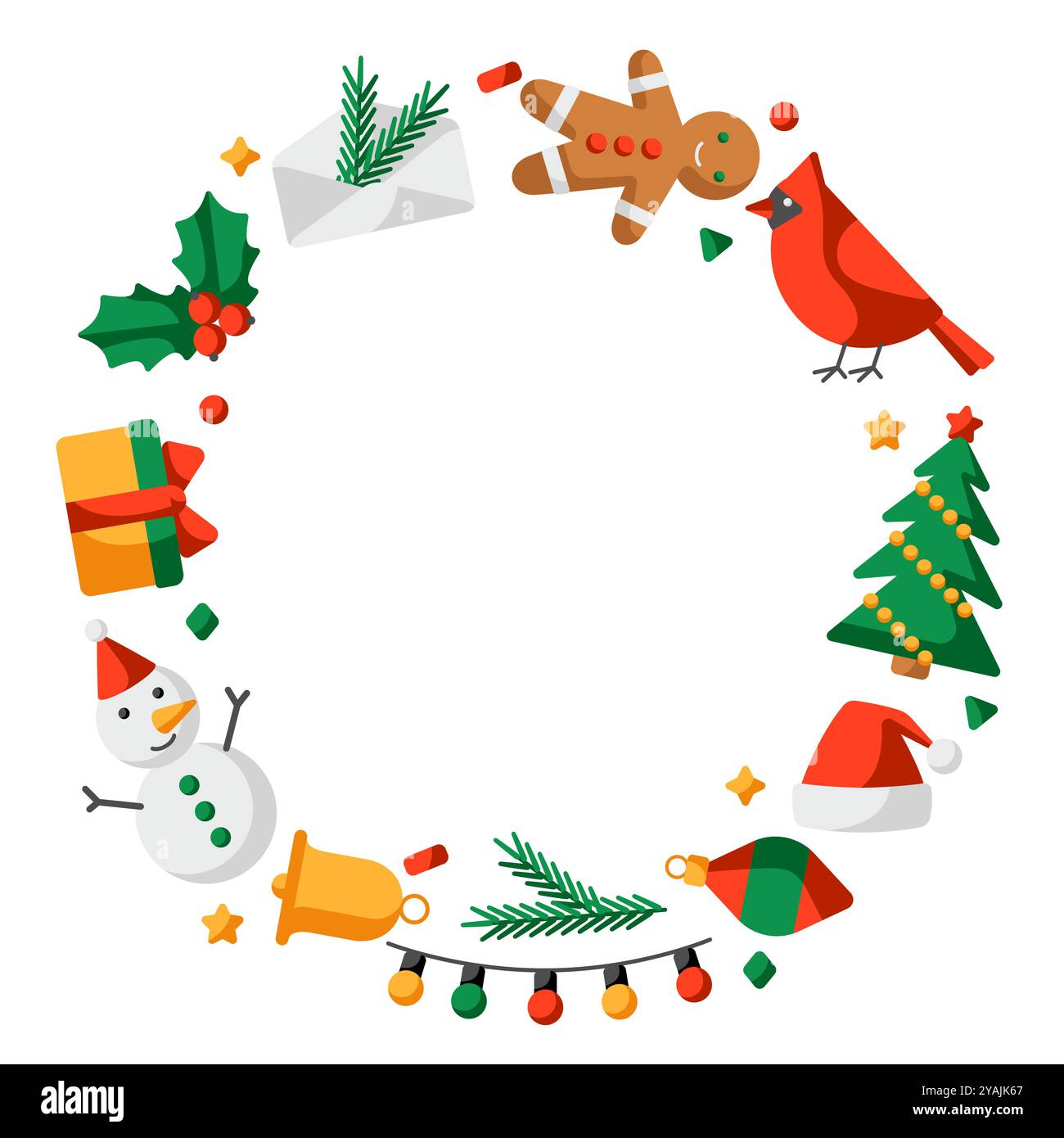 Merry Christmas frame. Holiday illustration in cartoon style Stock ...