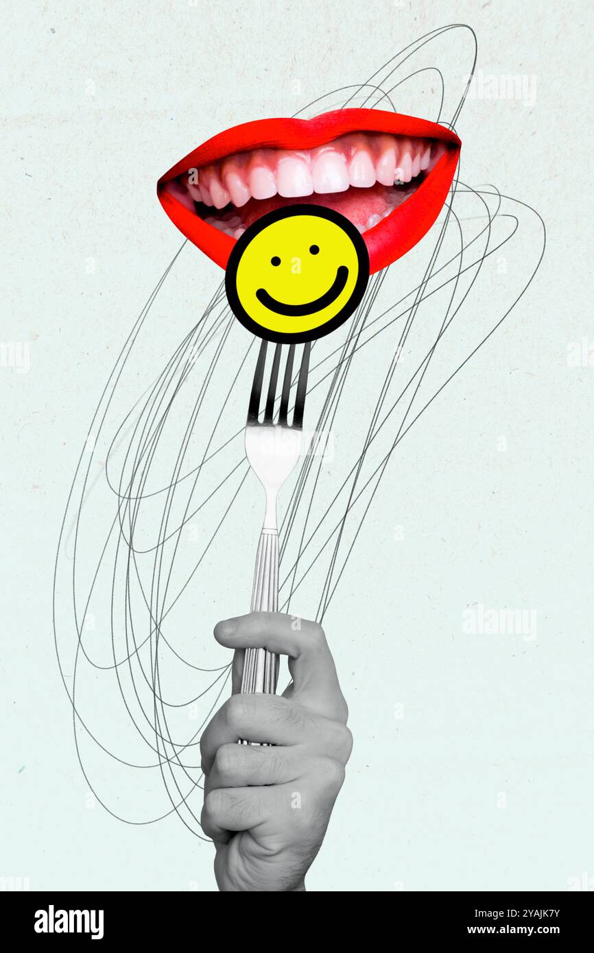 Trend artwork composite sketch image 3D collage of happy face emoji ...