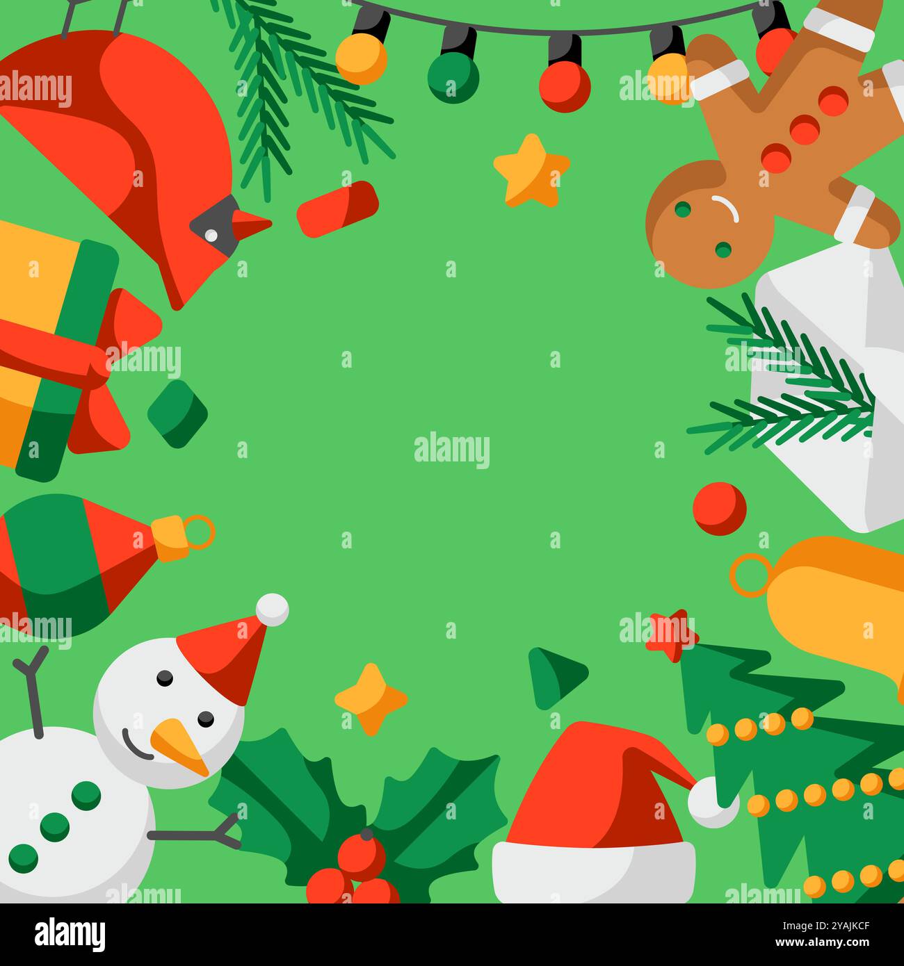 Merry Christmas frame. Holiday illustration in cartoon style Stock ...